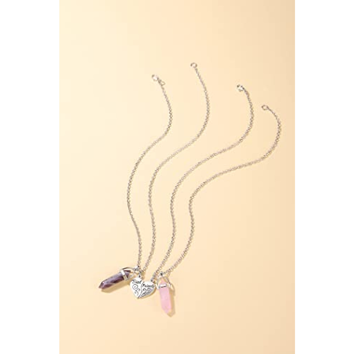 PESOENTH BFF Necklace for 2 - Matching Heart Best Friends Crystal Pendant Necklaces Friendship Jewelry Set for Girls Women