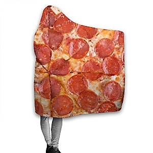 Realistic Pizza Wearable Blanket Fleece Hooded Robe Cloak Throw Quilt Poncho Novelty Realistic Pizza Food Blanket Soft Pepperoni Pizza Blanket Size 50 x 40 Inch
