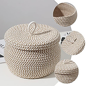 Woven Baskets Woven Wastebasket Cotton Rope Trash Can Tabletop Garbage Cans Wicker Waste Basket with Lid Decorative Countertop Container for Laundry Utility Home Office Decor