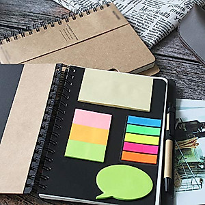 SAIBANG Spiral Notebook Steno Notepad, Wide Ruled Lined Paper Notebooks with Pocket, Pen in Holder, Colored Sticky Notes Index Tabs Page Markers for School Office, 7 x 9 inch, Kraft Cover (Black)