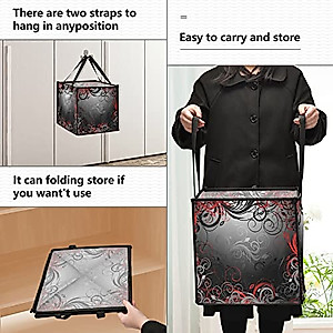 Blueangle Black Red Floral Cube Storage Bin with Handles, 10.6 x 10.6 x 10.6 in, Large Collapsible Organizer Storage Basket for Home Décor（158）