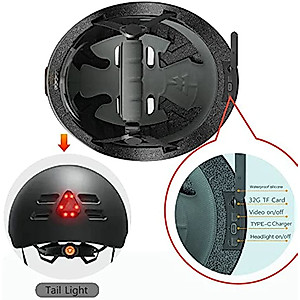 Smart Bike Helmet for Adult, Helmet with Camera(32GB TF Card Included), Helmet Video Recorder with Security Lights for Safe Riding，Motorcycle Helmet，tachograph