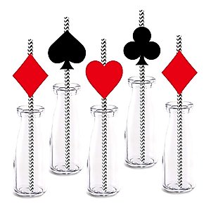 Casino Las Vegas Party Straw Decor, 24-Pack Poker Party Supply Decorations, Paper Decorative Straws