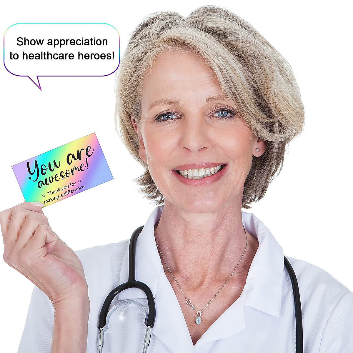 180 Pieces Appreciation Cards You Are Awesome Cards Reflective Holographic Silver Thank You Note Cards Recognition Postcards for Employees, Volunteers, Nurses, Doctor, Teachers, Students, 2 x 3.6 Inch
