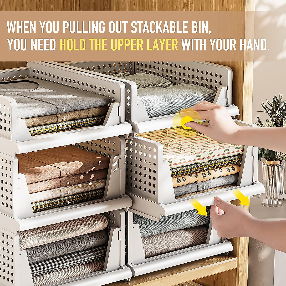 Closet Organizers and Storage, 5 Pack Closet Clothes Baskets Organizer for Closet Shelf, Open Front Stackable Storage Bins, Folding Towel Closet Organizers, Stackable Shelves for Pantry, Wardrobe