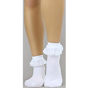 ToBeInStyle Women's Lace Ruffle Anklet Socks - White - One Size