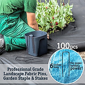 100 6-Inch Garden Landscape Staples Stakes Pins - USA Strong Pro Quality Built to Last. Weed Barrier Fabric, Ground Cover, Soaker Hose, Lawn Drippers, Irrigation Tubing, Wireless Invisible Dog Fence…