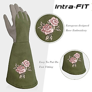 Intra-FIT Rose Pruning Gloves Thorn Proof, Embroidery Leather Gardening Gloves with Extra Long Forearm Protection