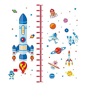 ORIGACH Space Height Chart Wall Decals 20 to 160cm Planets Rockets Stars Theme Growth Wall Stickers for Cartoon Bedroom Nursery Livingroom Wall Decor