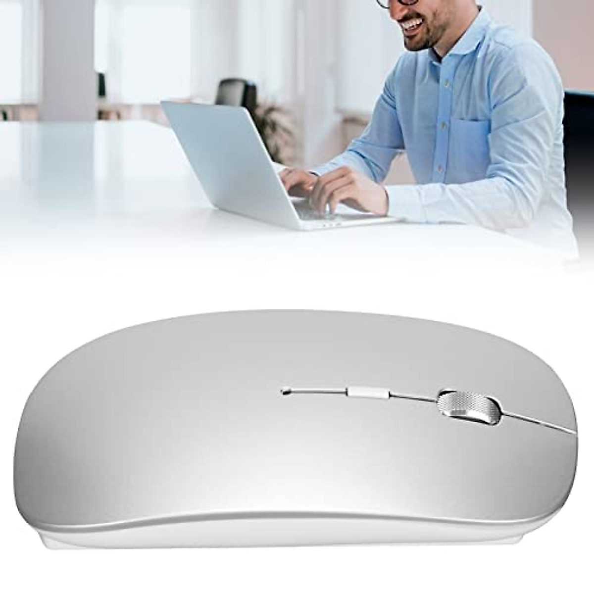 Wireless Mouse, Noiseless Optical Mouse BT 5.0 and 2.4GHz Wireless Connection 1000/1200/1600DPI Gaming Mice for Win/OS X/Android System(Silver Smooth)