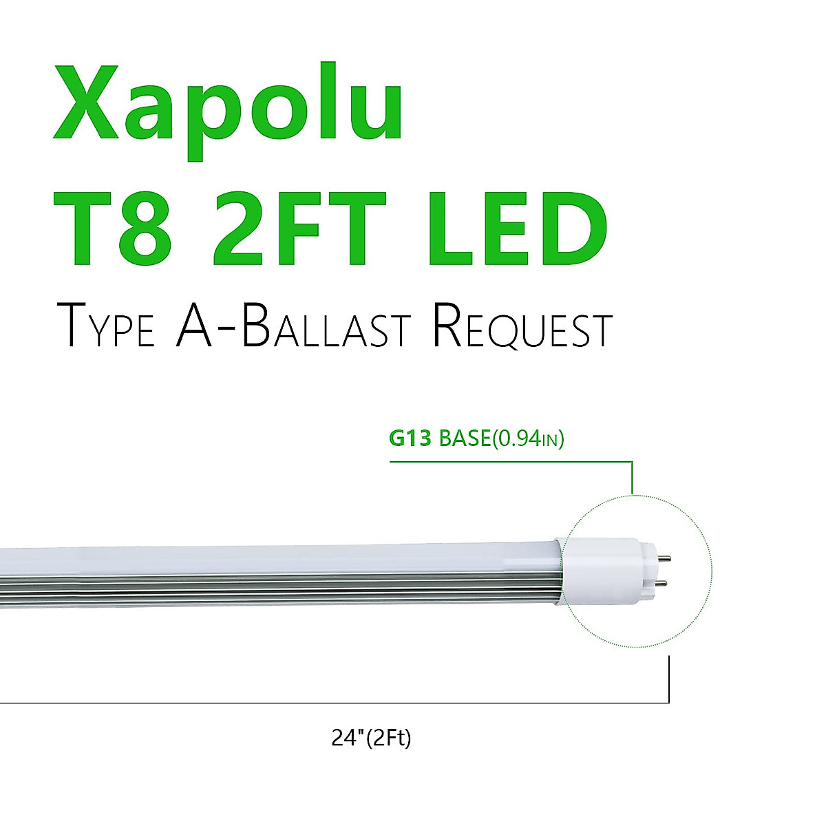 Xapolu 2FT T8 T10 T12 LED Tube Lights 12W 5000K, 24 Inch 1680Lm Light Bulbs, F17T8/F24T8 Fluorescent Light Bulbs Replacement, Ballast Compatible, Dual-Ended, Frosted Lens, UL Listed