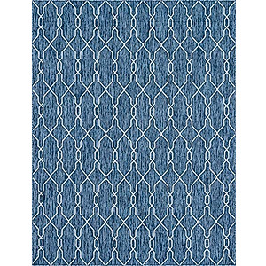 Unique Loom Outdoor Trellis Collection Area Rug - Links Trellis (9' x 12' Rectangle, Blue/ Ivory)