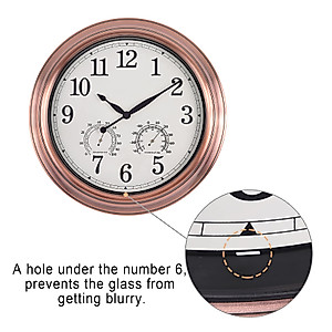 Vigorwise 16 inch Outdoor Wall Clock, Metal Waterproof Wall Clock with Temperature & Humidity, Large Non-Ticking Wall Clocks, Silent Wall Clock for Patio Garden Bathroom