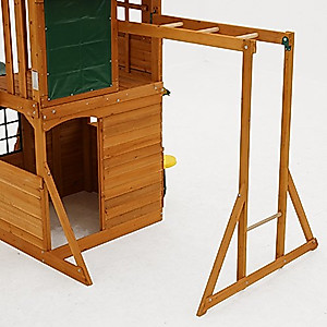 KidKraft Ridgeview Deluxe Clubhouse Wooden Swing Set / Playset with Café Table and Stools, Monkey Bars, Swing and Rock Wall, Gift for Ages 3-10