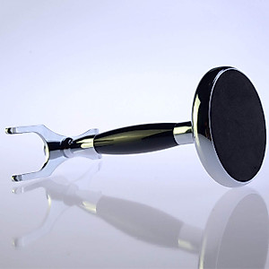 SANWA Deluxe Stainless Steel Shaving Brush Stand Holder for Razor & Brush Weighted Base Black Handle