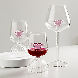 17oz Crystal Red Wine Glasses set of 2 Romantic Heart Shaped Wine Glasses Creative Cocktail Drinking Glasses Unique Wine Goblet Clear Glass Cups for Wedding Valentine Party(500ml)