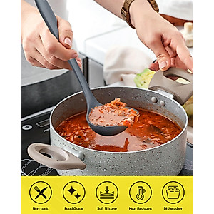 3 Pcs Silicone Kitchen Utensils Set, Soup Ladle-Pasta Fork-Slottede Spoon, Nonstick BPA Free High Heat Resistant Cooking Utensils for Mixing, Serving, Draining, Turning, Stirring