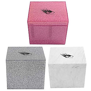 10 Layers Acrylic Eyelash Storage Box,Eyelash Holder Extension Tool,Makeup Organizer False Eyelashes Glue Pallet Holder, Grafting Eye lashes Close-Packed Display with 10 Pallets (Marble)