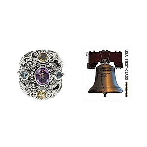 NOVICA Artisan Handmade Amethyst Blue Topaz Cocktail Ring Balinese Silver Sterling Citrine Multigem Multicolor Purple Yellow Stone Indonesia Animal Themed Birthstone Traditional Butterfly [band Width]