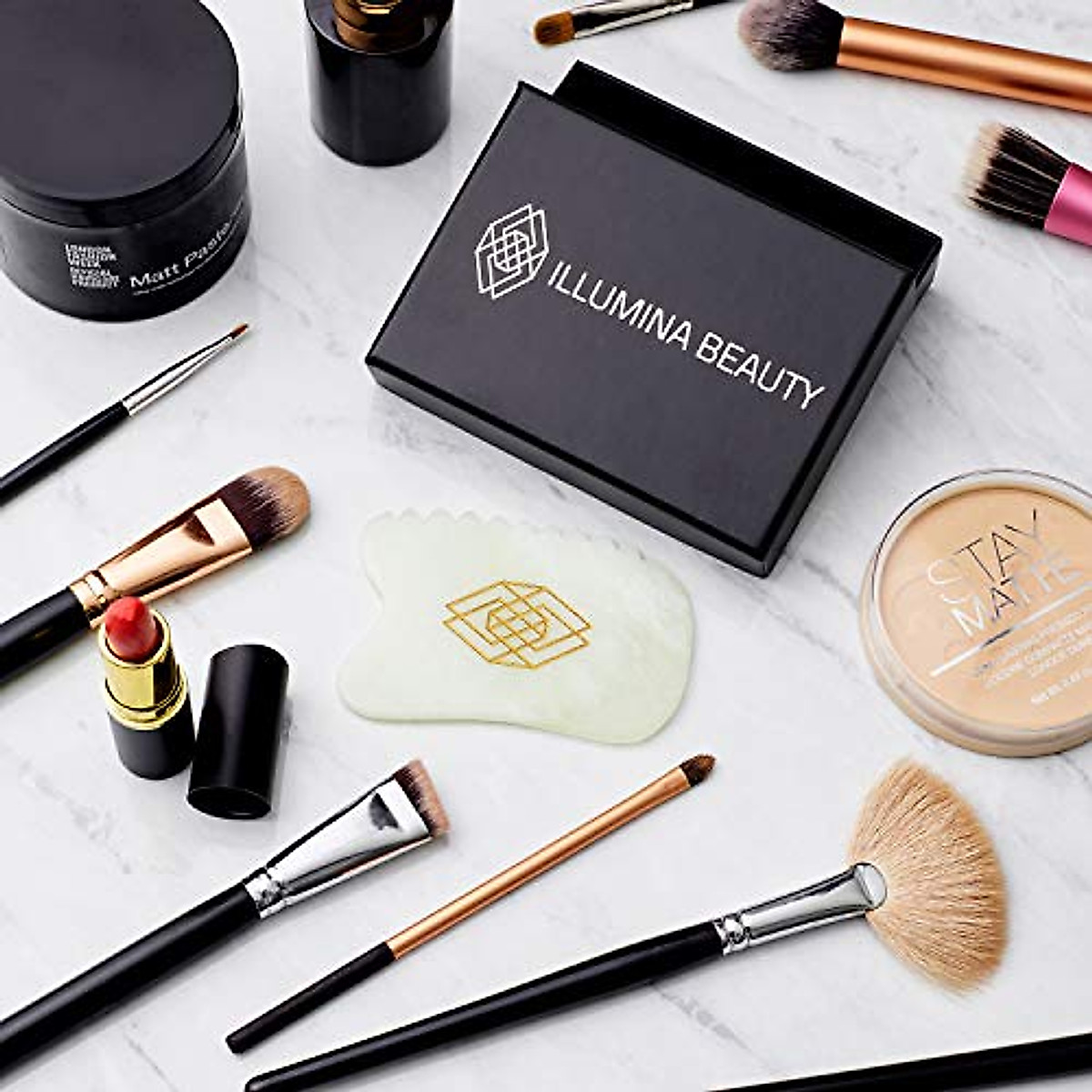 ILLUMINA BEAUTY Gua Sha Facial Tool, Unique 4-Edge Guasha Tool For Face, Jade Gua Sha Stone, Lymphatic Drainage Face Sculpting Tool