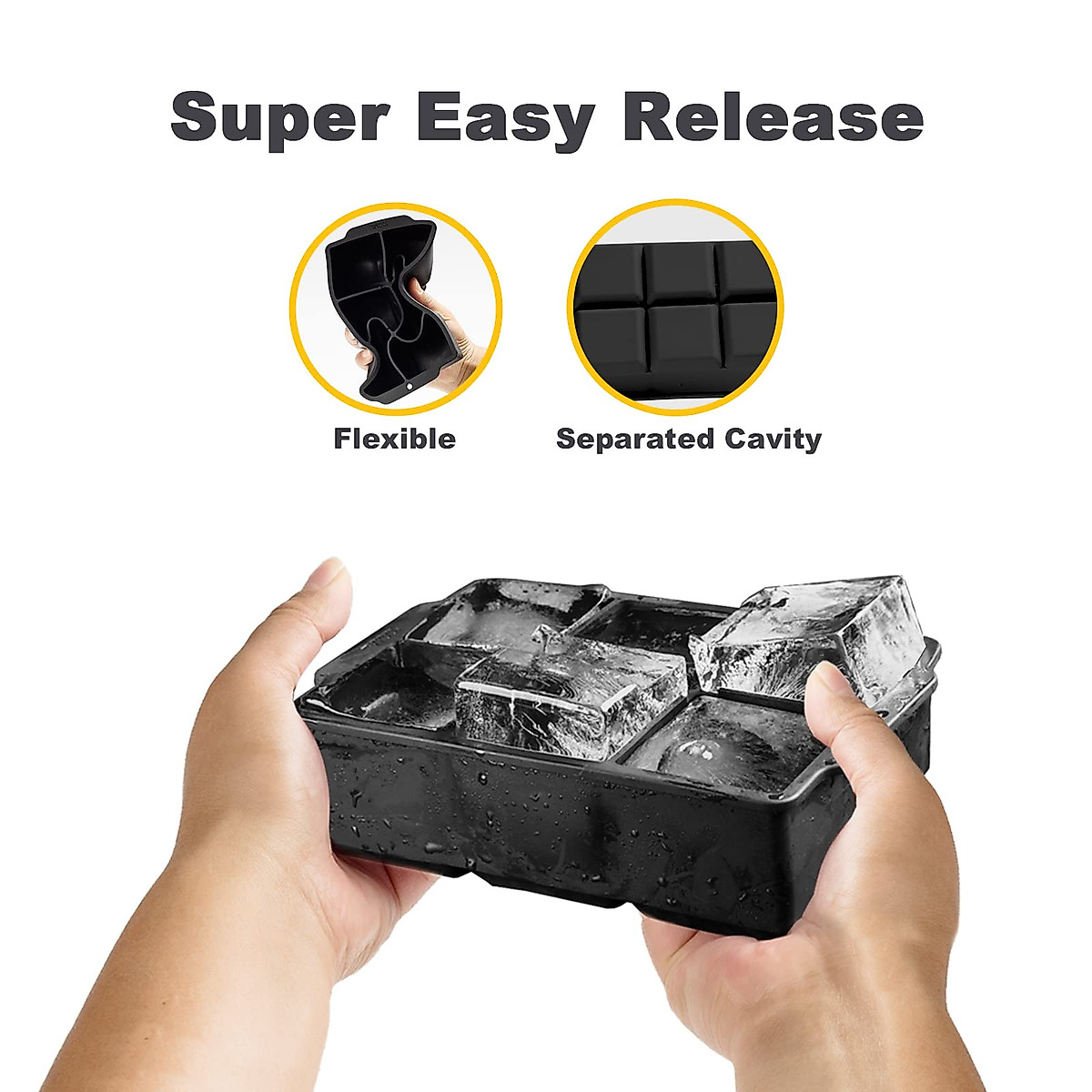 Nax Caki Large Ice Cube Molds Tray with Lid, Stackable Big Silicone Square Ice Cube Mold for Whiskey Cocktails Bourbon Soups Frozen Treats, Whiskey Gifts for Men from Daughter Wife Son Kids