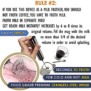 Bright Milk Frother Handheld Rechargeable | Electric Coffee Stirrer | Matcha Mixer | Drink Mixer For Milk, Cappuccino, Lattes, Frappe, Milkshakes, Eggs, Smoothie | Stainless Steel Milk Foamer