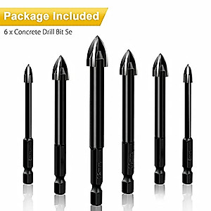 MOOKEENONE 6Pcs* Drill Bits, Tipped Ceramic Tile Cutter with 1/4" Hex Shank Triangle Hole Drill for Concrete Wall Glass