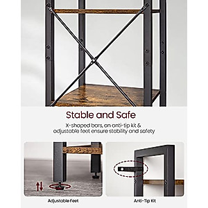 VASAGLE 6-Tier Tall Bookshelf, Narrow Bookcase with Steel Frame, Skinny Book Shelf for Living Room, Home Office, Study, 11.8 x 15.7 x 73.8 Inches, Industrial Style, Rustic Brown and Black ULLS101B01
