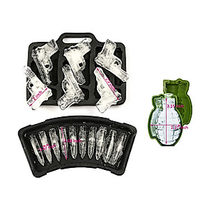 Weapon Series Whisky 3D Cube Ice Ball Molds Grenade Mould Handgun Ice Mold Bullet Tray Ice Maker Set of 6 By TAISI