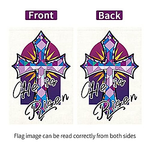 Heyfibro Easter Jesus Garden Flag 12 x 18 Inch BurlapVertical Double Sided Burlap Flags He Is Risen Cross Religious Garden Yard Banners for Outside Christmas Easter Spring Decoration(ONLY FLAG)