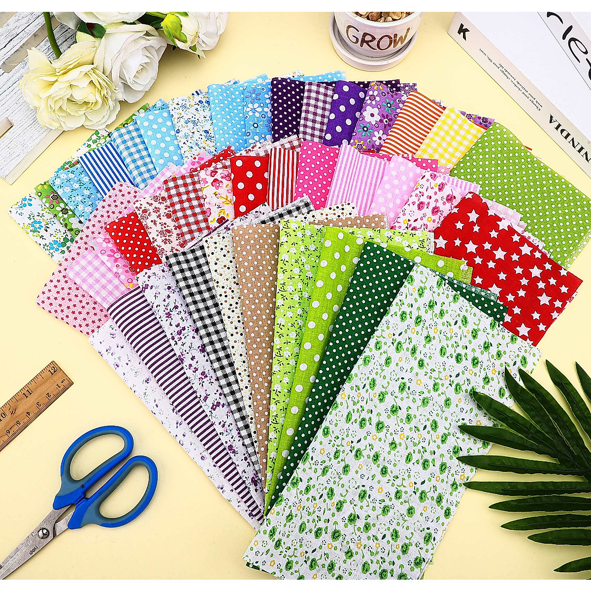 40 Pcs 10 x 10 Inches Cotton Fabric Bundle Squares Precut Fabric Squares Multi Color Floral Fat Squares Sheets for Kids DIY Craft Quilting Sewing (Fresh Patterns)