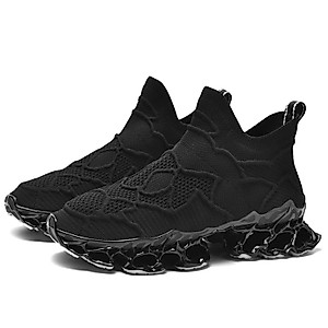 Takidtoo Men Women Sneakers Mesh Breathable Comfort Slip on Athletic Sport Trail Running Blade Walking Tennis Shoes Black Size 9 Women/8.5 Men
