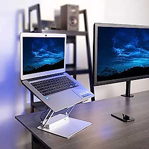 VIVO Universal 11 x 9 inch Height Adjustable Ergonomic Laptop Riser Docking Station with USB-C, USB-A, HDMI 4K60, DP 4K60, PD, RJ45, Tabletop Desk Stand Power Hub, Silver, STAND-V000LD
