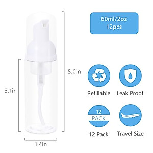 ASEVAT 12 Pcs Empty Foaming Pump Dispenser, 2 oz Transparent FoamSpray Bottle for Hand Soap Shampoo Lash Cleanser Packaging Liquid Cleaning (Clear)