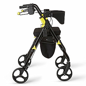 Medline Premium Empower Rollator Walker with Seat, Folding Rolling Walker with 8-inch Wheels, Black, 1 Count (Pack of 1)