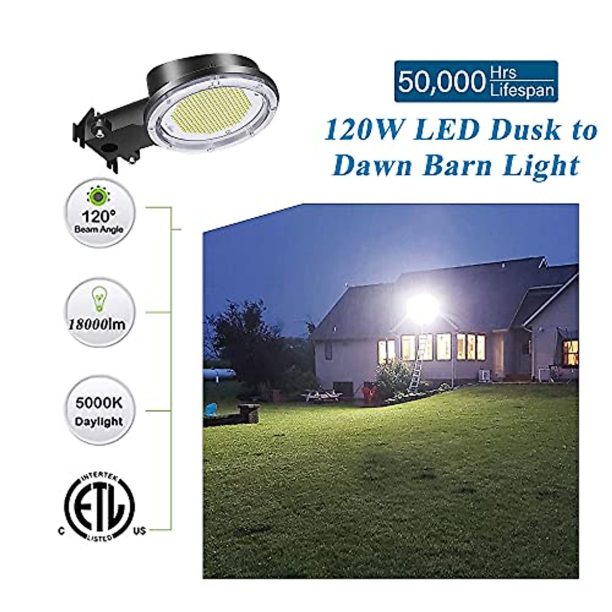 LUYIMIN LED Barn Light 120W, 18000lm Dusk to Dawn Outdoor Lighting with Photocell (1200W Incandescent Equiv.) - Ultra Bright Yard Light, 5000K Daylight IP65 Waterproof for Outdoor Security/Area Light