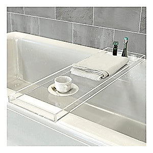 YOGANHJAT Bathtub Tray Caddy Acrylic Bath Tray, Anti-Slip Wine Glass Book Holder Bath Tub Table Caddy for Home Bathrooms Organizer Shelf Luxury Most Baths,White,82x20cm