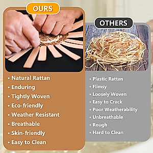 PrimeZone Patio Pouf Ottoman 18" D x 18" W x 12" H, Hand Woven Natural Seagrass Rattan Indoor Outdoor Footstool, Round Boho Poufs Footrest Floor Chair Seat for Living Room, Bedroom, Porch, Stripe