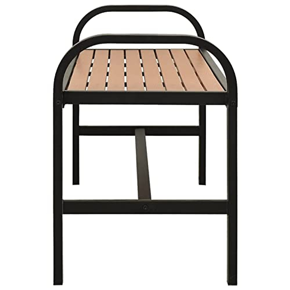 Tidyard Patio Bench, WPC Seat Park Bench, Wooden Outdoor Bench Chair Steel Legs Brown and Black for Garden Entryway Yard Porch Backyard 49 x 15.9 x 22.2 Inches (W x D x H)