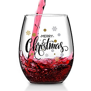 Modwnfy Funny Christmas Gifts for Women, Merry Christmas Wine Glass, Xmas Stemless Wine Glass for Mom Women Friend Coworker Family, Gift Idea on Christmas Wedding Birthday Baby Shower Party, 15 Oz