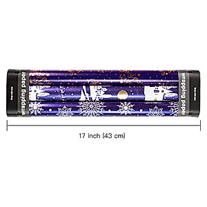 WRAPAHOLIC Christmas Wrapping Paper Roll - Mini Roll - 3 Rolls - 17 Inch x 120 Inch Per Roll - Dark Blue House, Reindeer, Snowflake Holiday Collection with Metallic Foil Shine