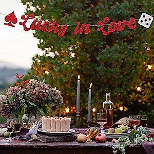 Lucky in Love Banner, Vegas Bachelorette Party Decorations, Casino Bridal Shower Party Decorations Red Glitter