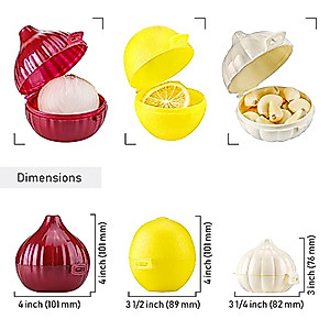 Crystalia Vegetable Storage Containers for Refrigerator Set of 3, Onion Storage, Garlic Keeper, Lemon Saver, Produce Saver Set, BPA Free