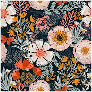HAOKHOME Boho Peel and Stick Wallpaper Floral Wall Paper Removable for Bedroom Navy/Pink/Orange Contact Paper 17.7in x 9.8ft