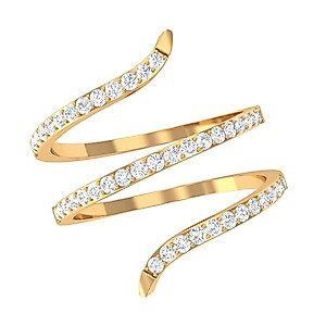 Rosec Jewels Certified Diamond Wrap Ring for Women, Hi Color Si Clarity, Natural Diamond Cocktail Ring - Ready To Gift, 14K Yellow Gold, Size:US 8.50
