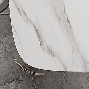 LITFAD Modern Sintered Stone Top Dining Table Rectangle Dinette Table Stainless Steel Base Restaurant Table - White 63" L x 31.5" W Table Only(Not Including Chairs)