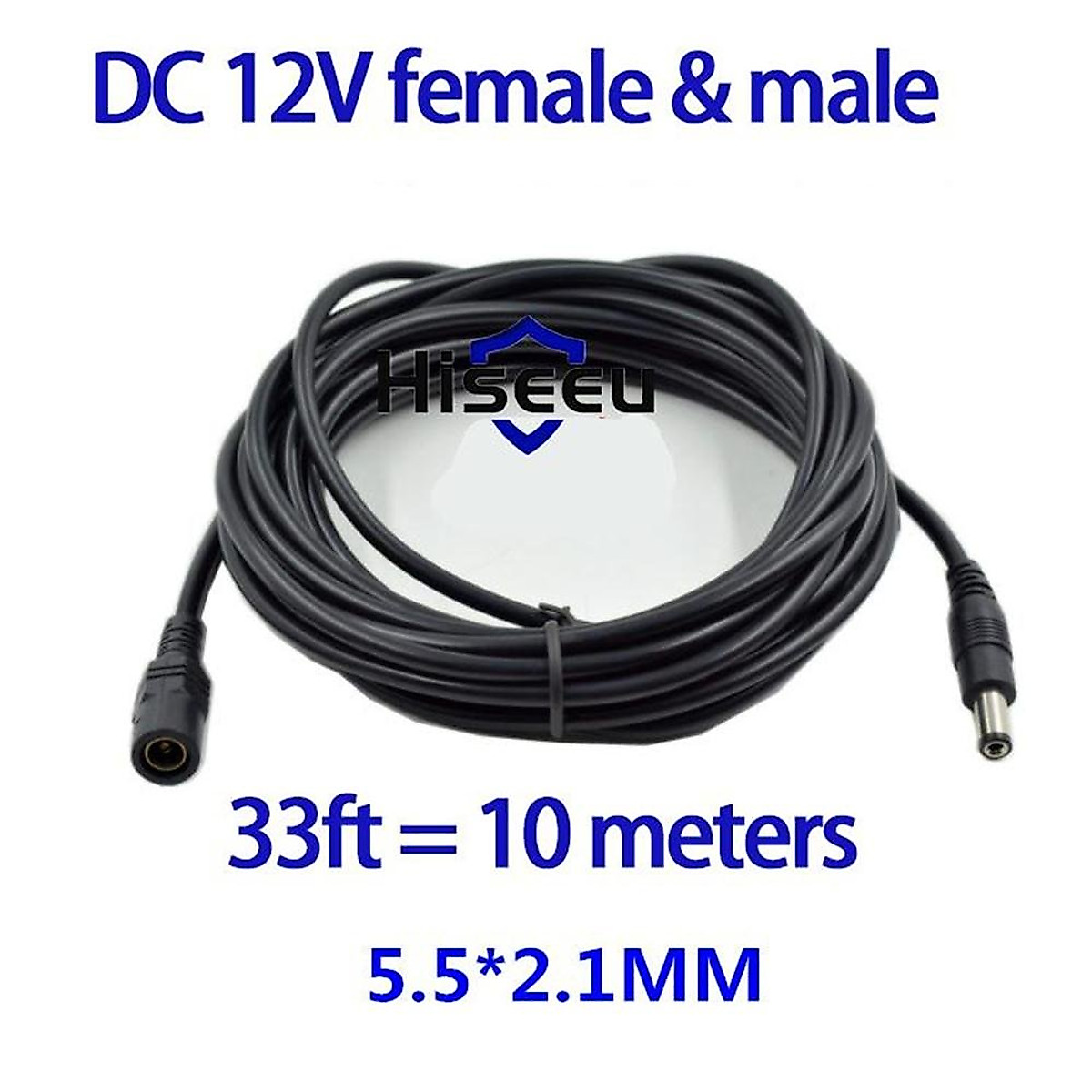 Hiseeu 30ft (10m) DC Power Extension Cable, 5.5mm x 2.1mm, 12V Extension Cord for Security Cameras, IP Camera, Standalone DVR, LED Display, Router, Invoice Printer