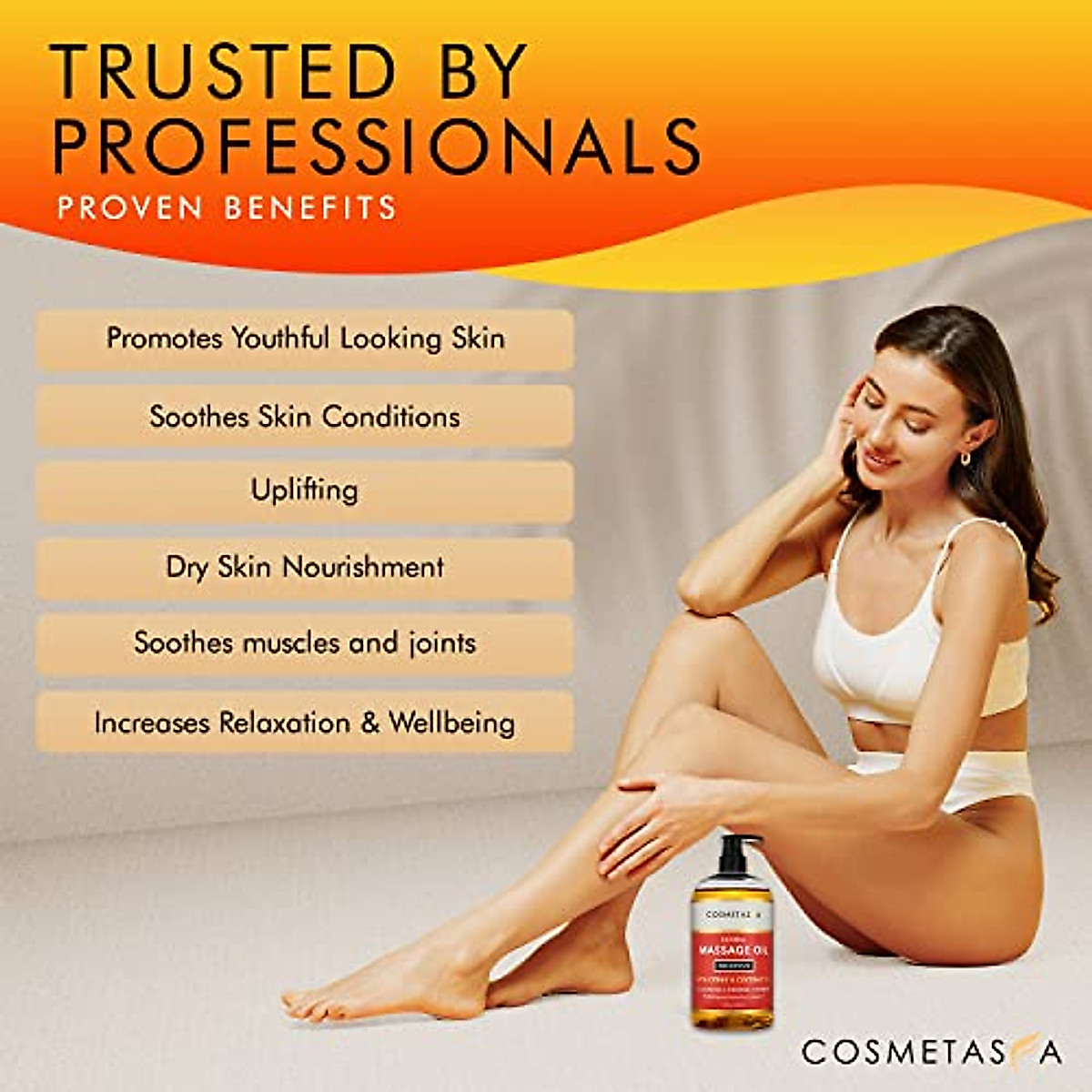 Natural Nourishing Massage Oil with Massage Roller Ball- Coconut & Citrus- Non Greasy, with Therapeutic Rejuvenating, Hydrating & Aromatic Essential Oils for Dry Skin, Soothes Muscles & Joints 8.8 oz