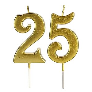 Gold 25th & 52nd Number Birthday Candles for Cake Topper, Number 52 25 Glitter Premium Candle Party Anniversary Celebration Decoration for Kids Women or Men