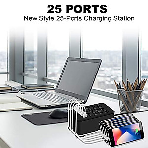 25 Ports USB Charger, 125W 25A Desktop USB Charging Station with iSmart Multiple Port, Compatible iPhone Xs Max XR X 8 7 Plus, iPad Pro Air Mini, Galaxy S9 S8 S7 Edge, Tablet and More (Black)